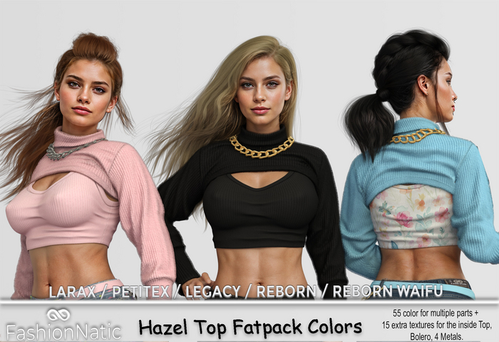Second Life Marketplace - Top Hazel Fatpack Colors - Reborn, Waifu, Legacy, LaraX, PetiteX ...